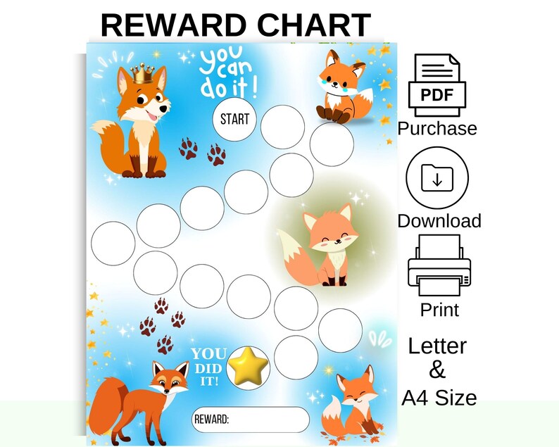 Printable Fox Reward Chart for Kids – Toddler Behavior Chart | Potty ...