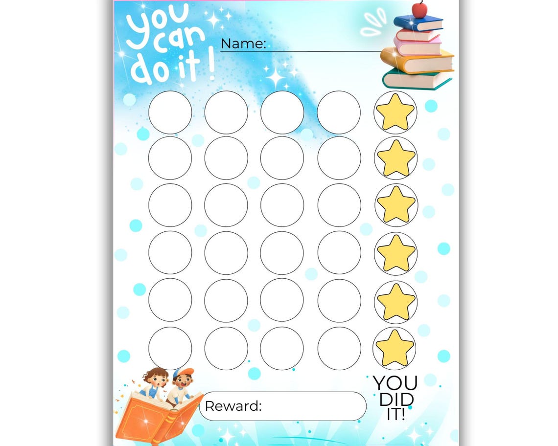 Printable Reading Reward Chart for Kids: Blue & Pink Book Tracker (PDF ...