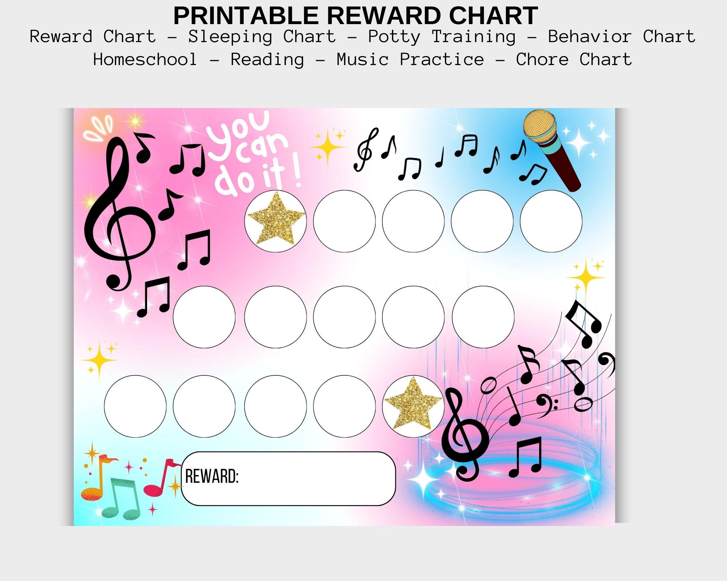 Music Practice Reward Chart for Kids: Instrument, Piano Tracker (A4/US ...