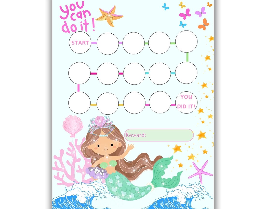 Printable Mermaid Reward Chart Girls Potty Training Sleeping Chart ...
