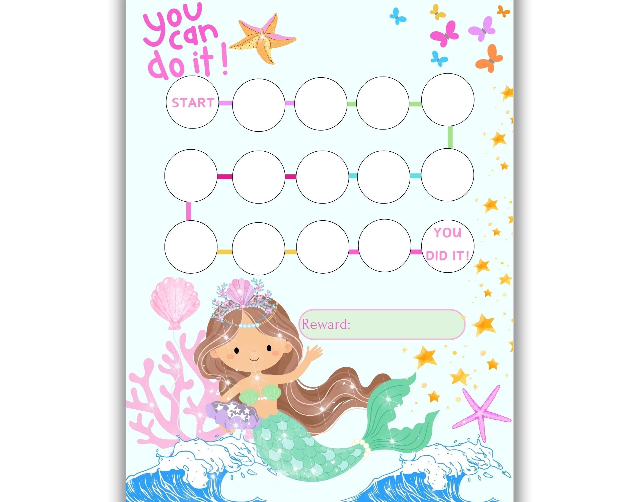 Printable Mermaid Reward Chart Girls Potty Training Sleeping Chart ...