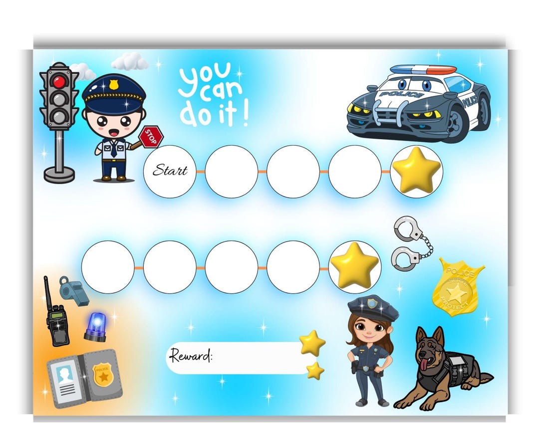 Police-themed Reward Chart - Responsibility Chart for Kids - Reading ...