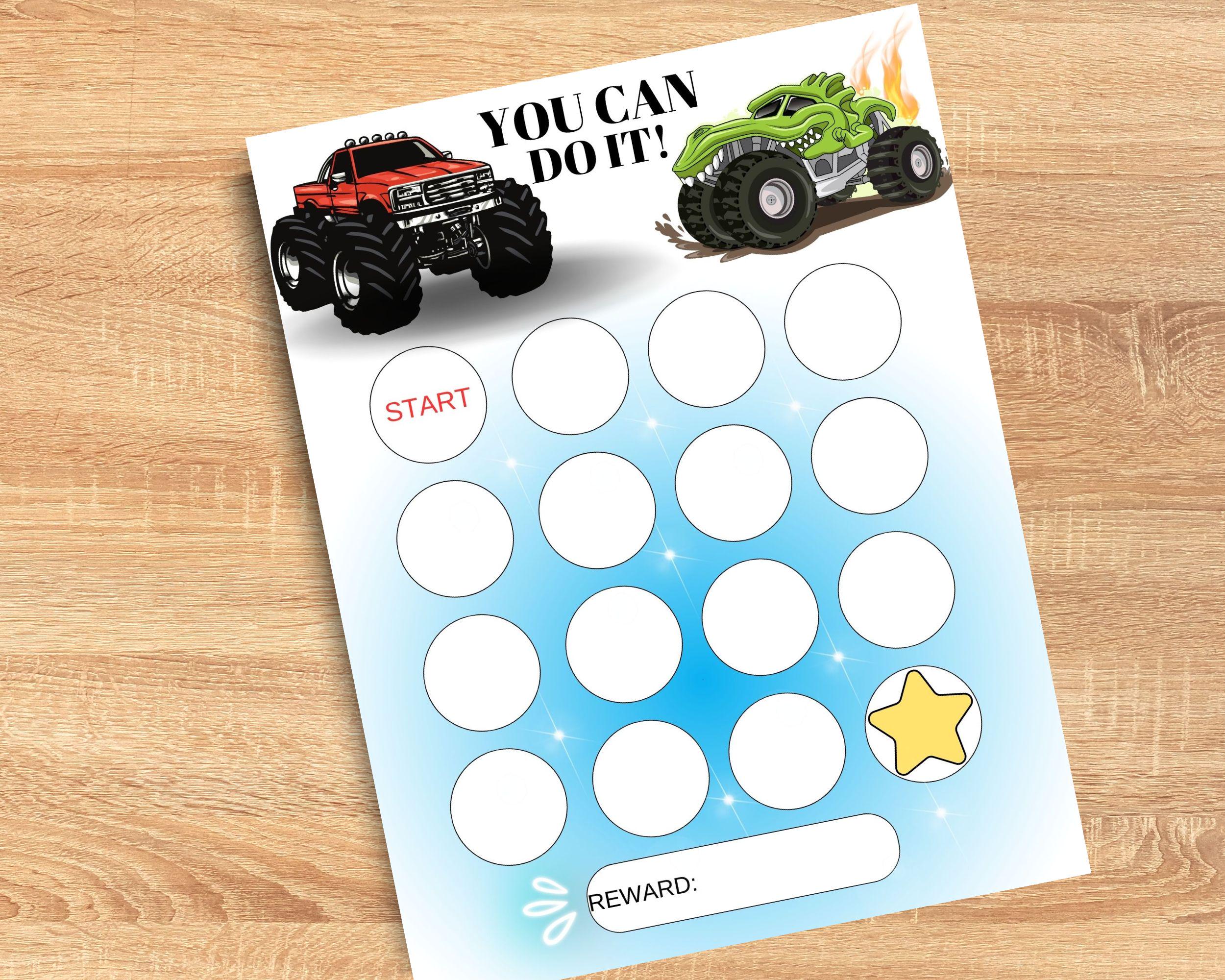 Printable Monster Truck Reward Chart Potty Training Chart Countdown ...