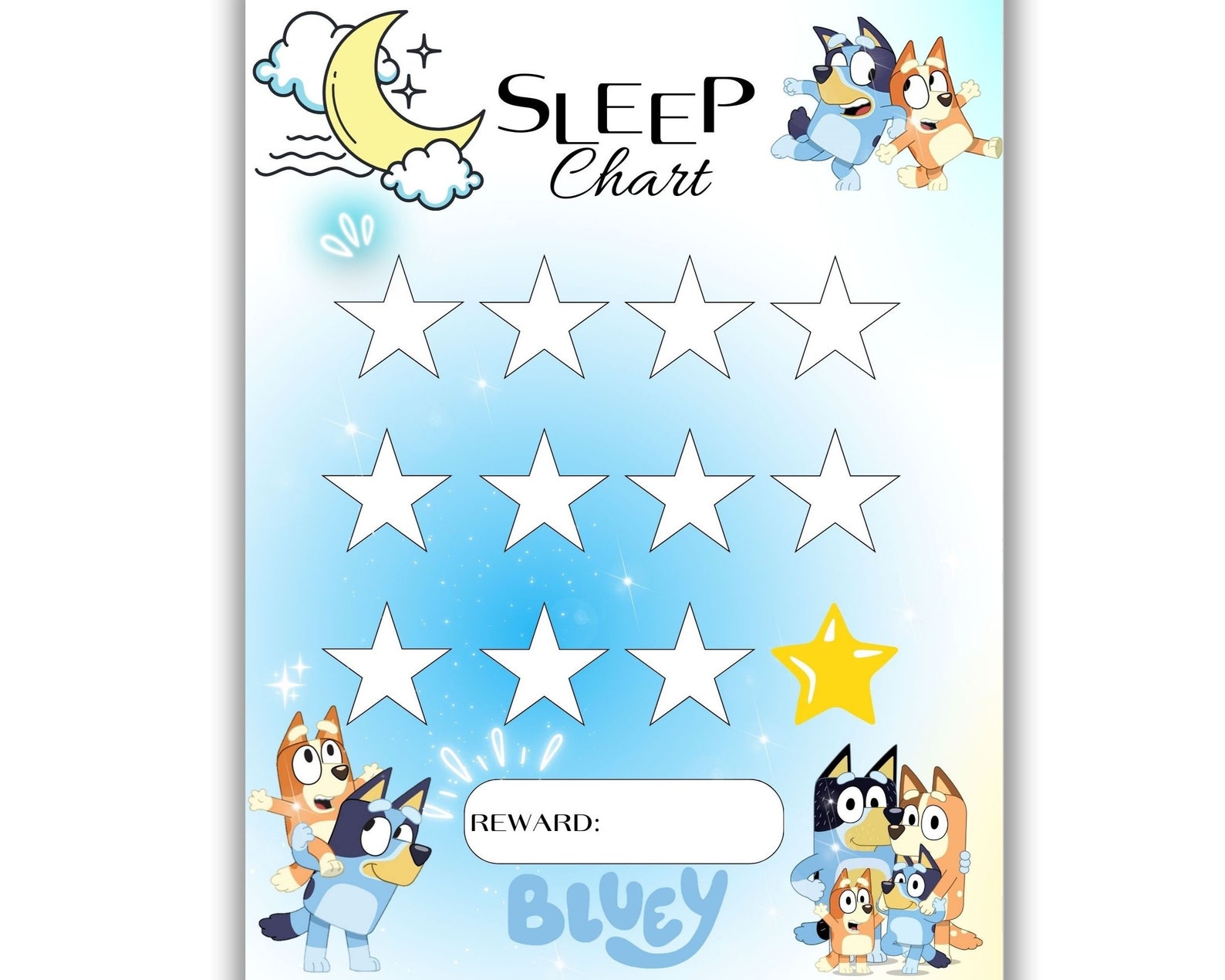 Bluey Sleeping Chart - Printable Sleep Tracker for Kids - Sticker Chart ...
