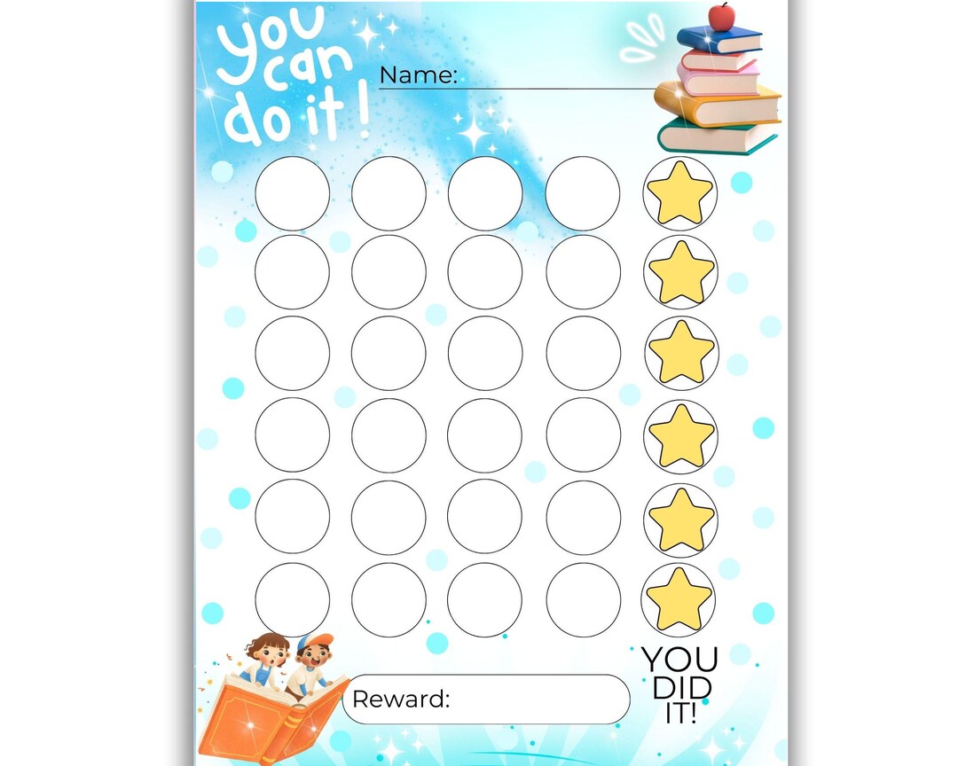 Printable Reading Reward Chart for Kids – 30-day Book Tracker - Sticker ...