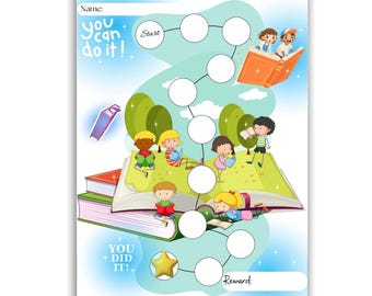 Printable Reading Reward Chart for Kids: Blue & Pink Book Tracker (PDF ...