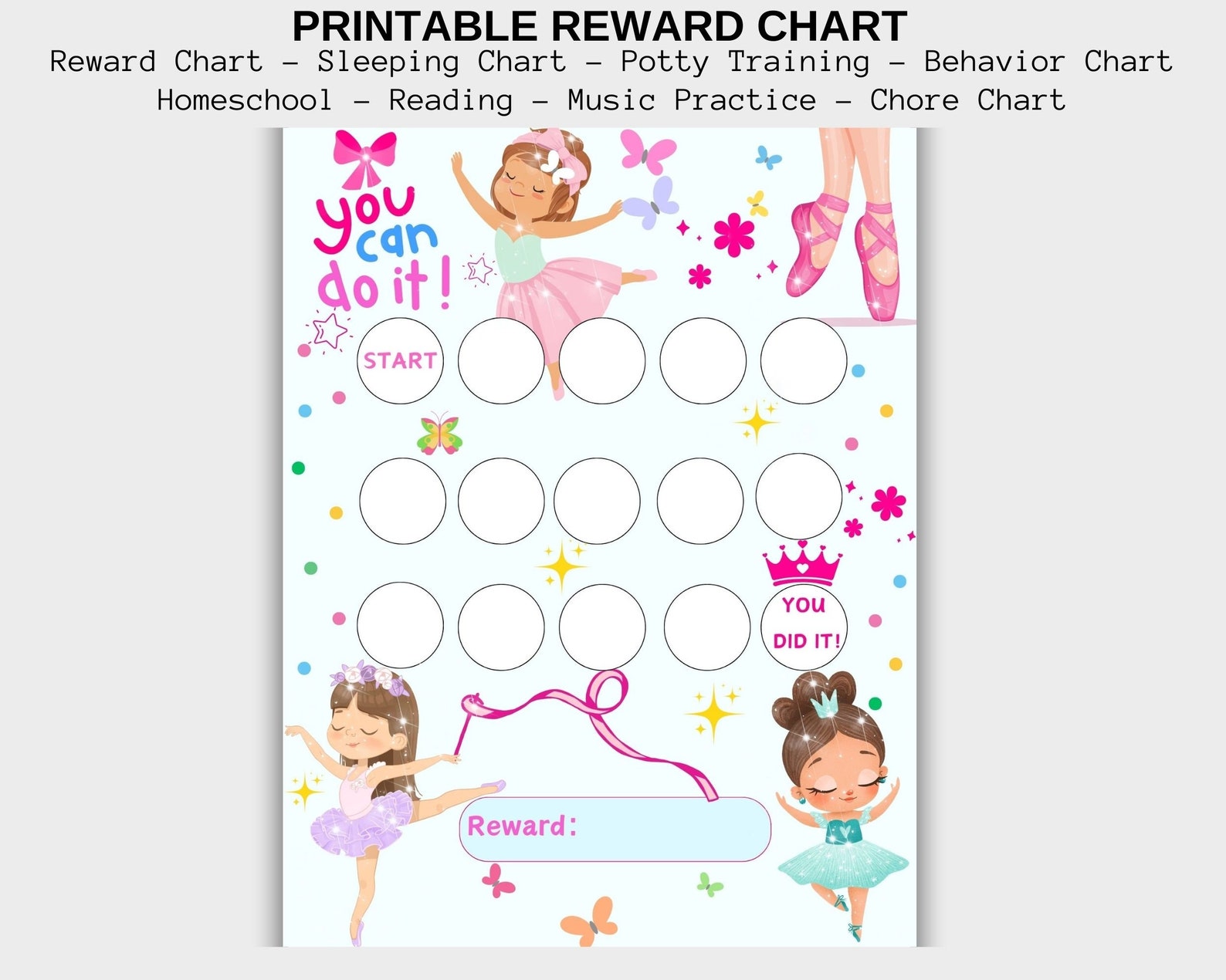 Printable Ballerina Reward Chart - Ballet Reward Chart - Girls Potty ...