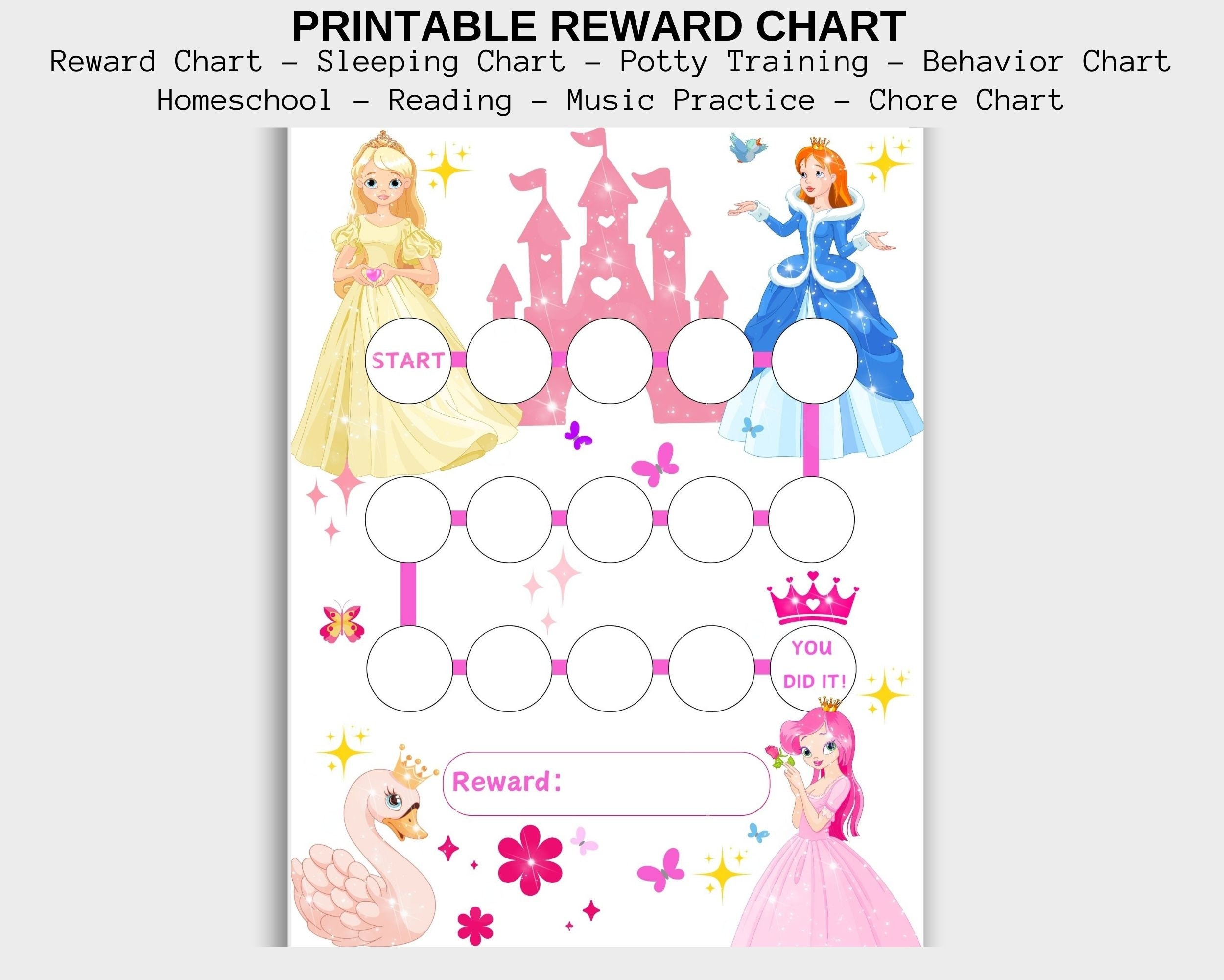 Girls Princess Reward Chart Potty Training Chart Chore Chart Girls ...