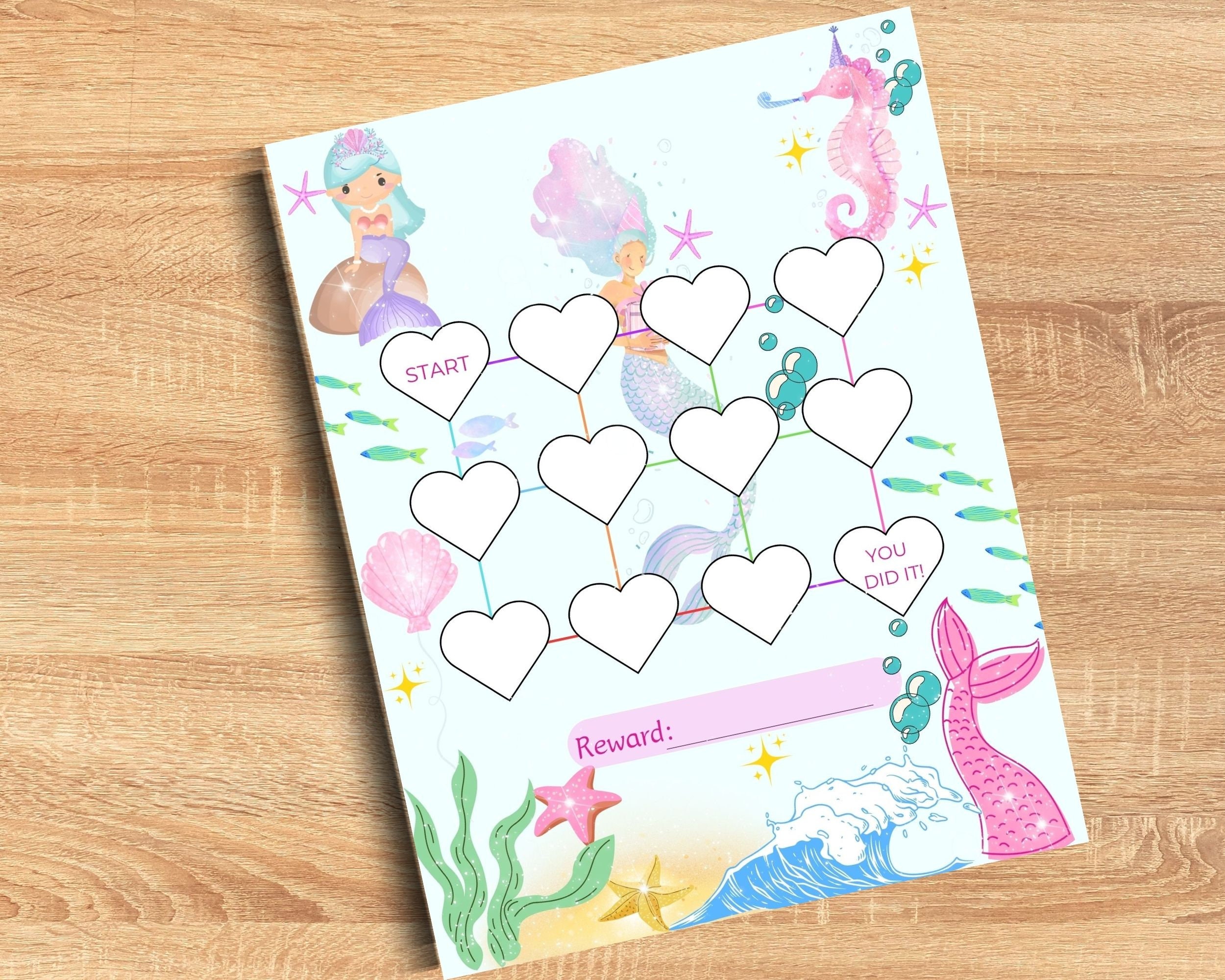Printable Mermaid Reward Chart Ocean Reward Chart Bird Reward Chart ...