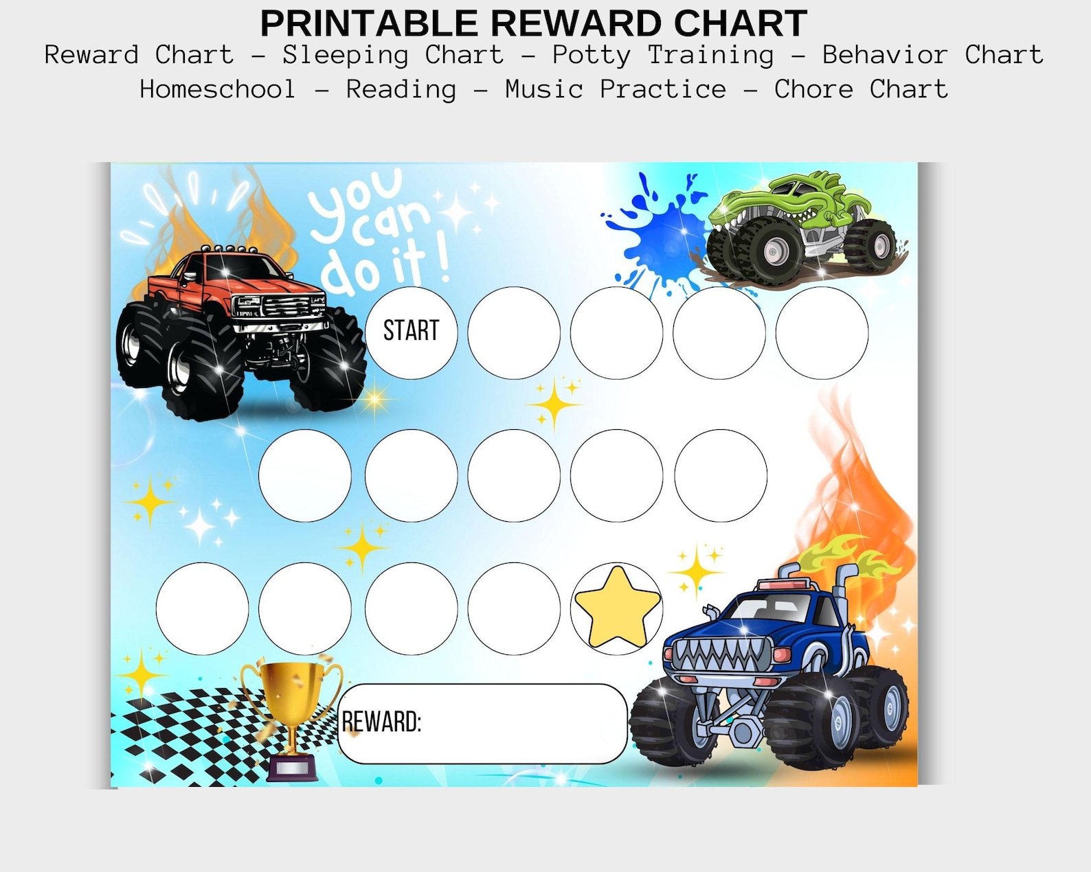 Monster Truck Reward Chart - Printable Behavior Chart for Kids - Chore ...