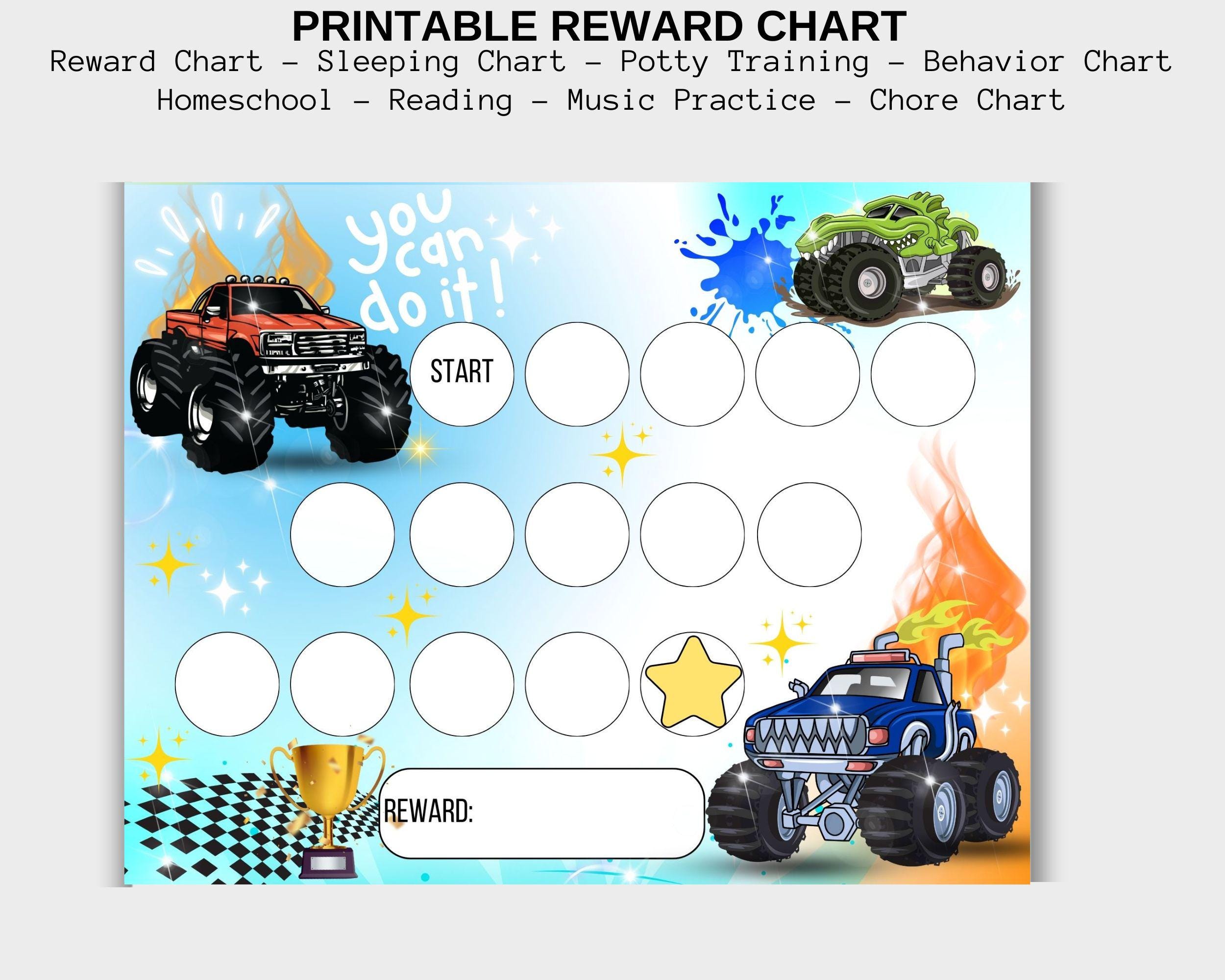 Monster Truck Reward Chart - Printable Behavior Chart for Kids - Chore ...