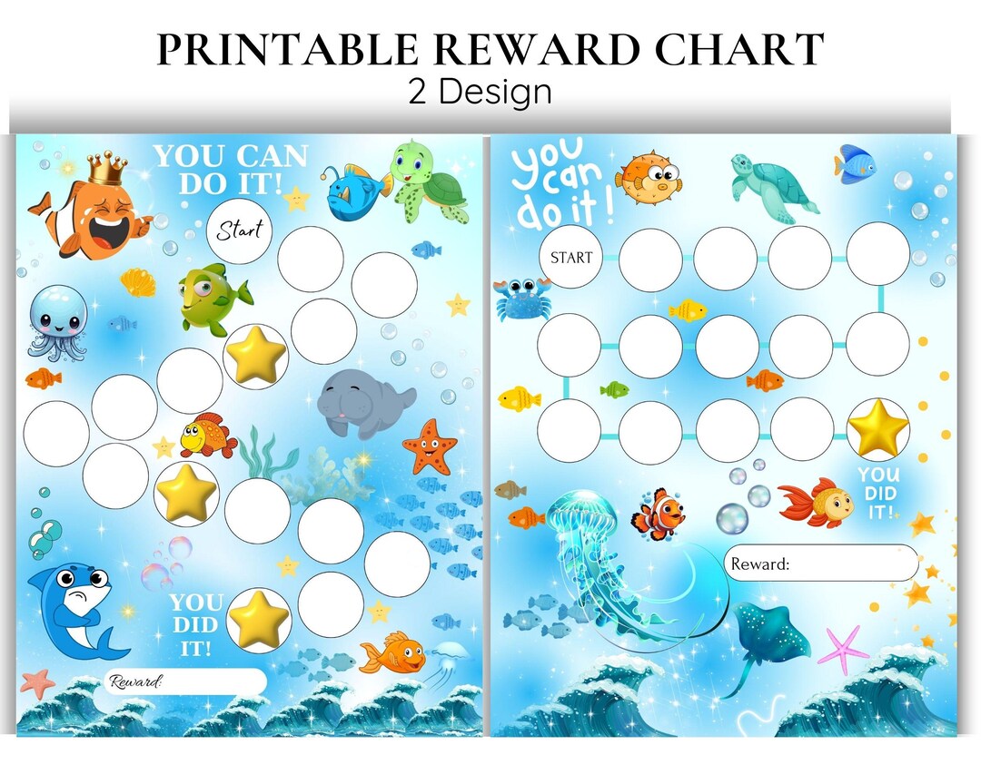 Ocean & Funny Fish Reward Chart Bundle for Kids | Printable Behavior ...