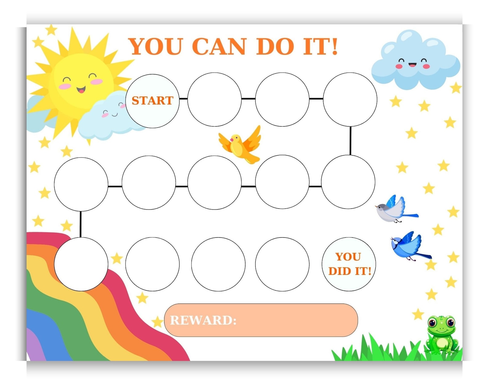 Printable Rainbow Reward Chart - Sun Rainbow Reward Chart - Potty ...