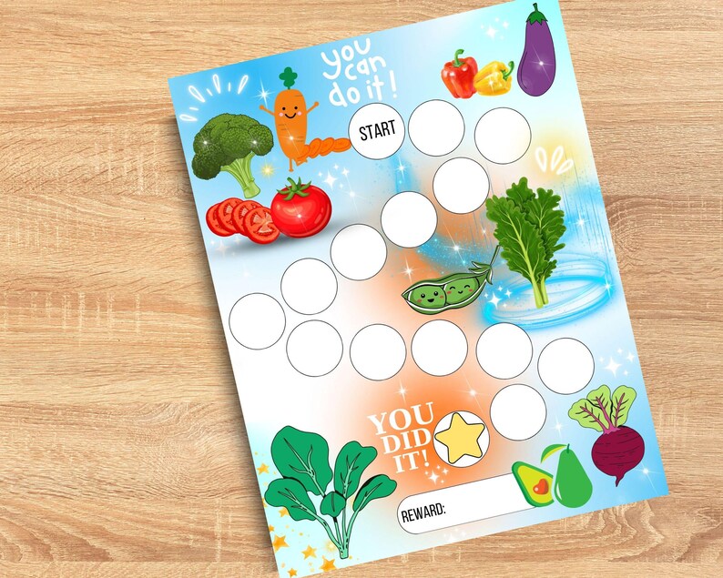 Printable Veggie Reward Chart for Kids: Healthy Eating Tracker (A4-US ...