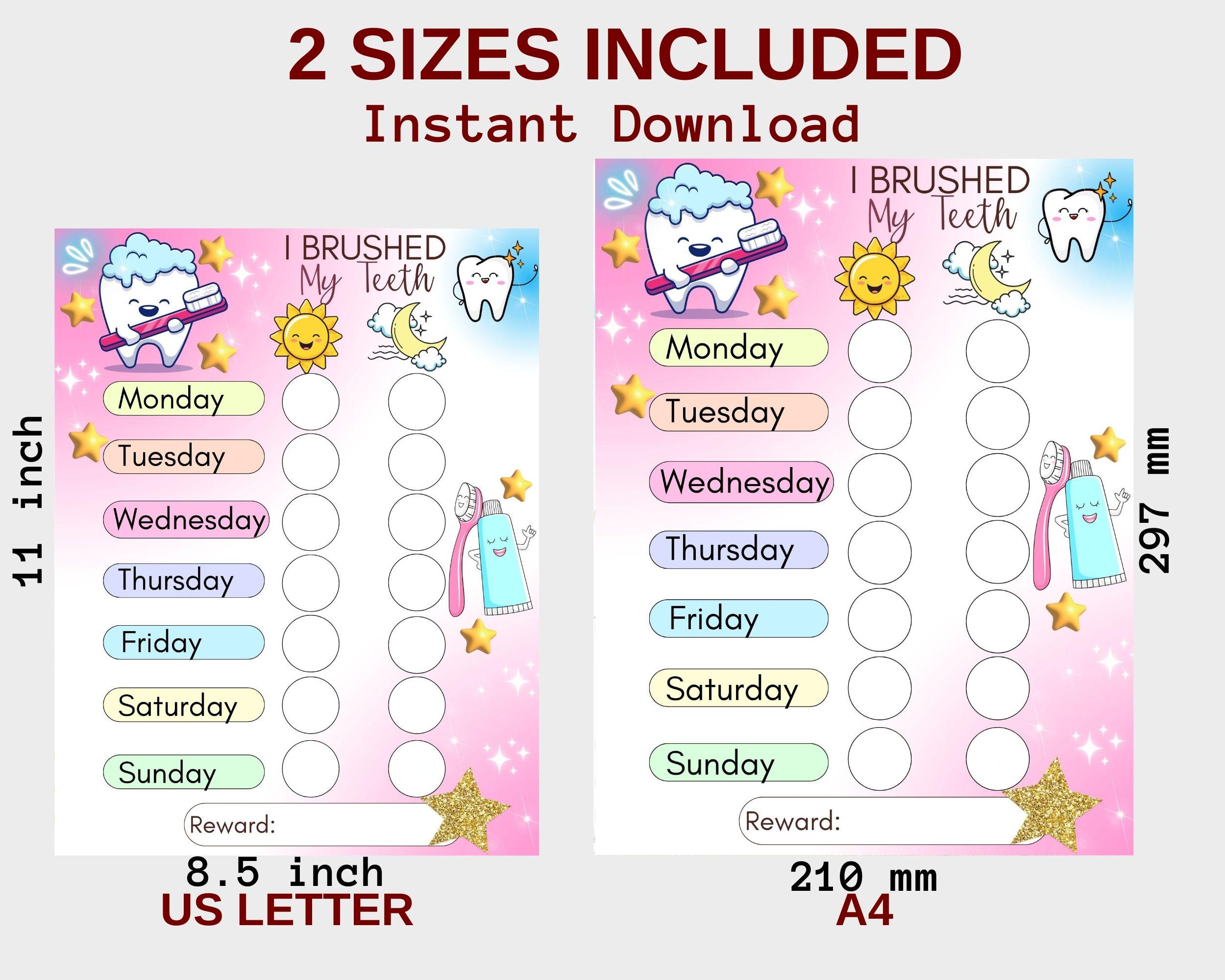 Teeth Brushing Reward Chart: Kids Dental Hygiene Sticker Chart ...