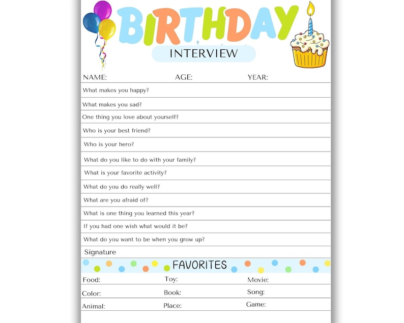 Kids Birthday Interview Printable - Printable Birthday Interview ...