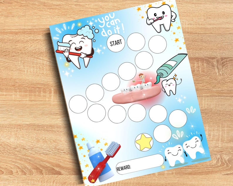 Tooth Brushing Reward Chart for Kids: Dental Hygiene Tracker (printable ...