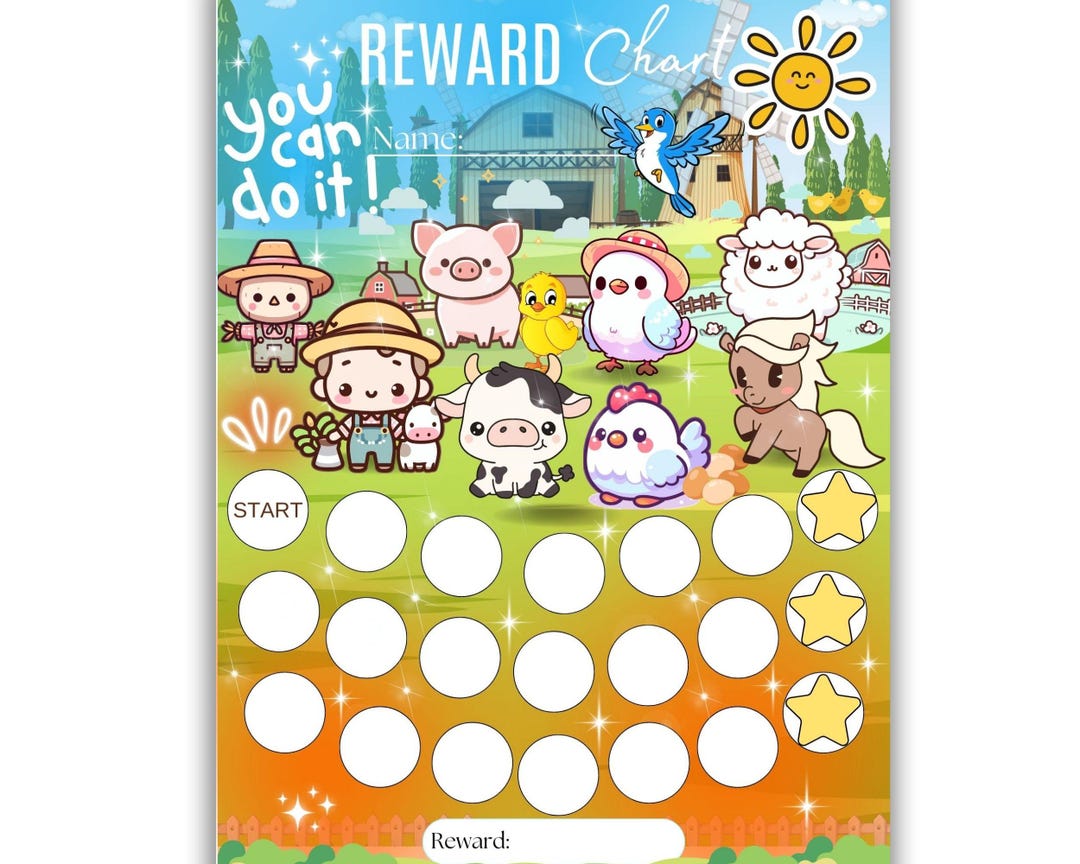 Farm Animals Reward Chart - Kids Behavior Chart - Potty Training Chart ...