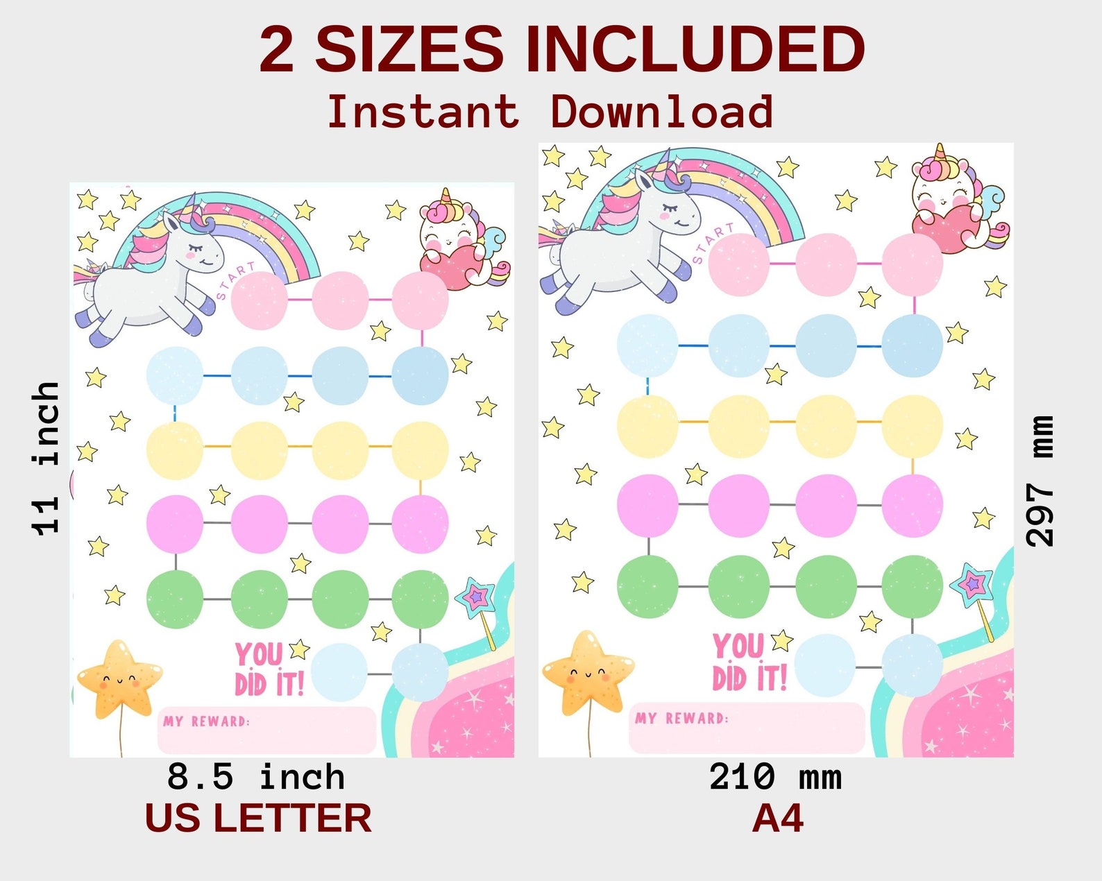 Girls Princess Reward Chart Unicorn Reward Chart Potty Training Chore ...