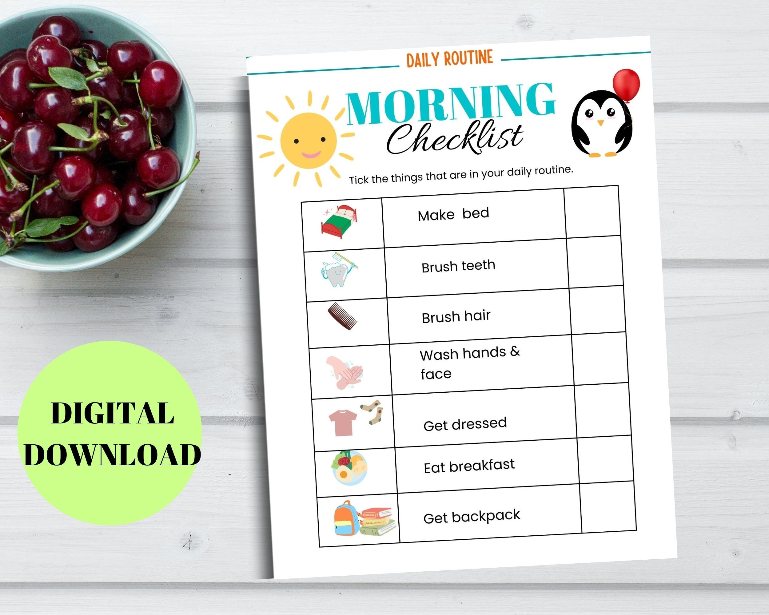 Kids Daily Checklist Printable Kids Daily Routine Morning Routine for ...
