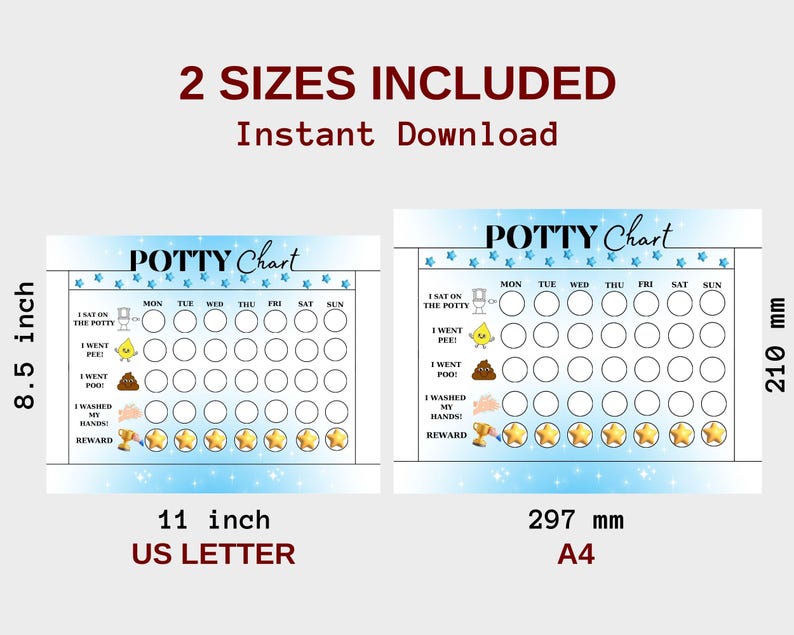 Potty Training Chart for Kids - Potty Chart for Boys - Toilet Training ...