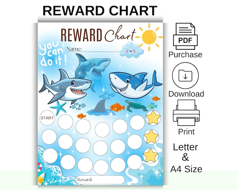 Printable Shark Reward Chart for Kids - Ocean - Under the Sea - Fish ...