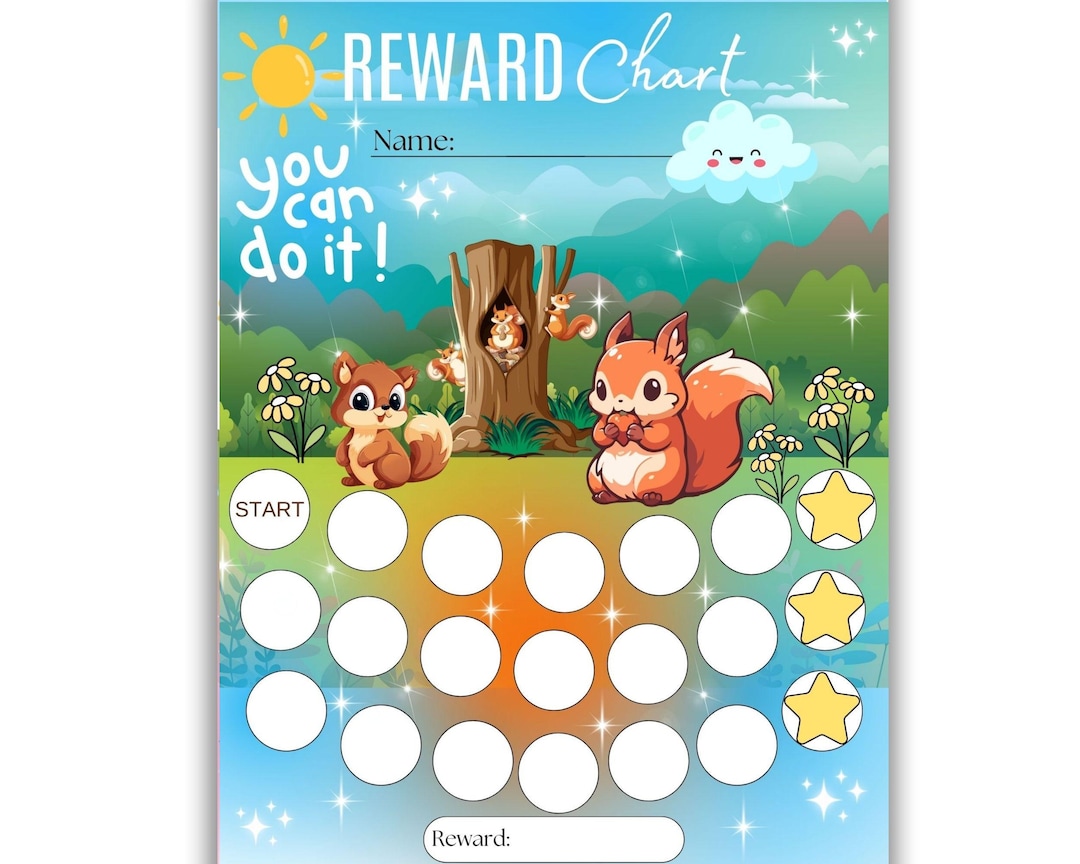 Squirrel Reward Chart for Kids - Toddler Reward Chart - Potty Training ...