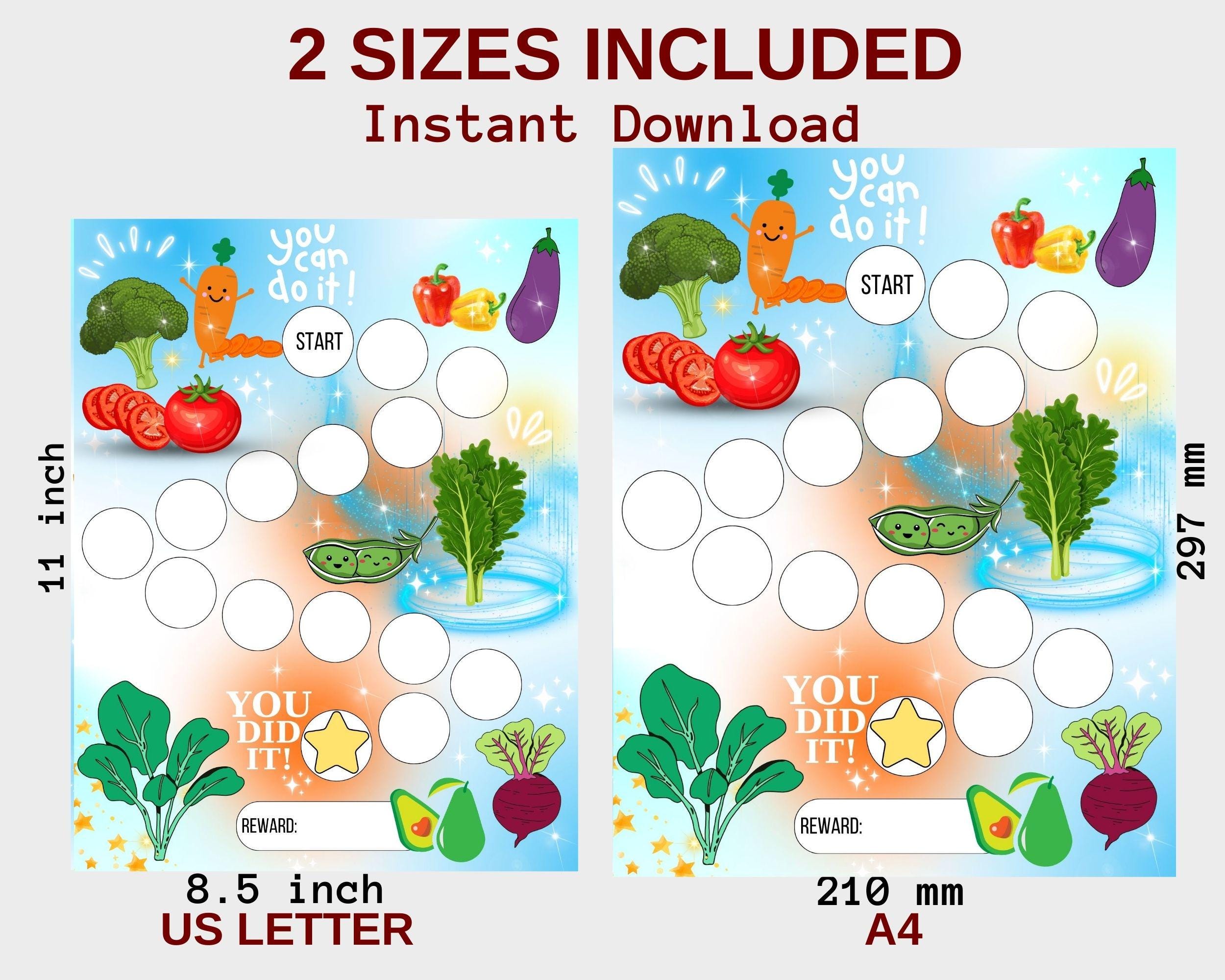 Printable Veggie Reward Chart for Kids: Healthy Eating Tracker (A4-US ...