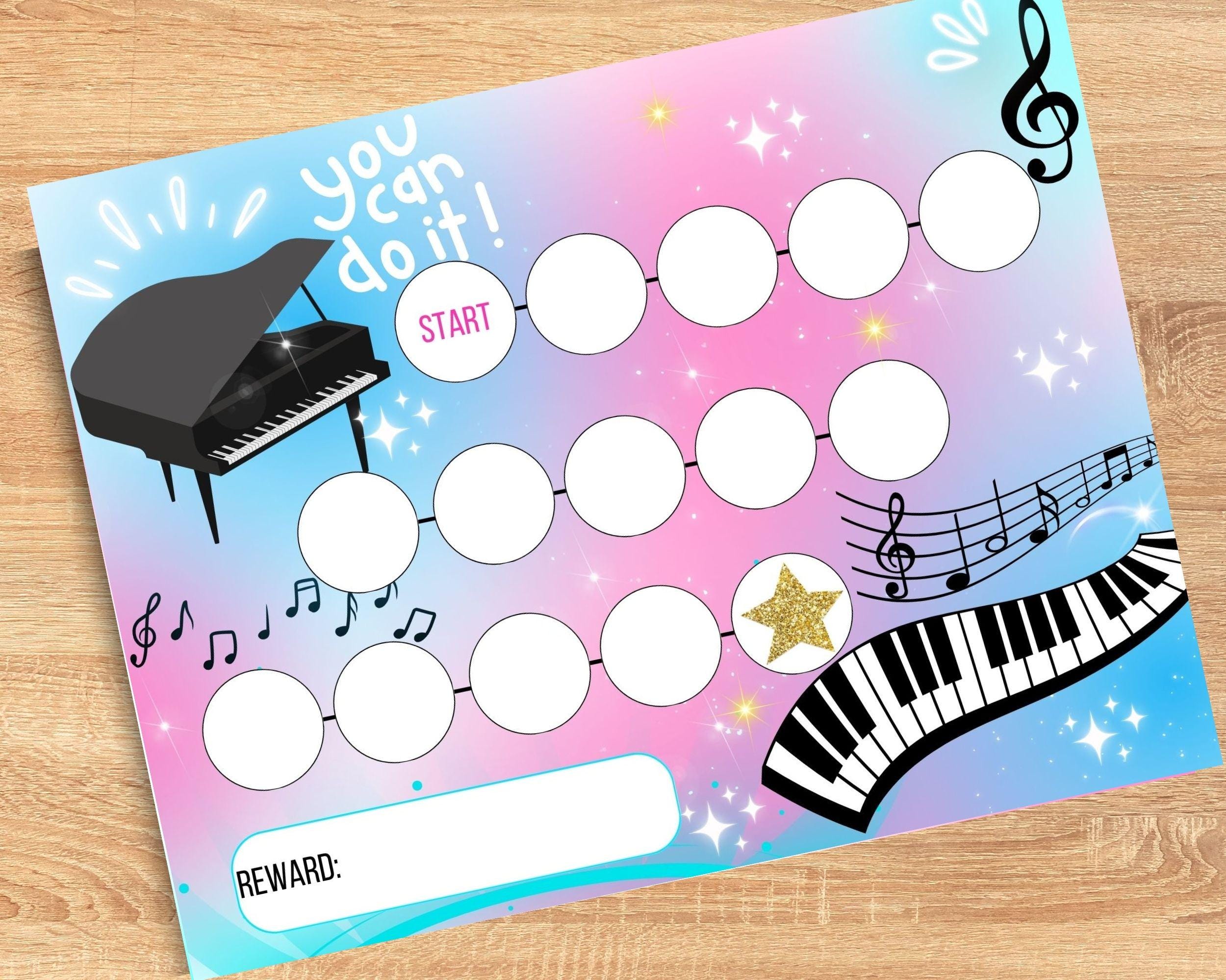 Printable Piano Reward Chart - Music Practice - Piano Practice - Music ...