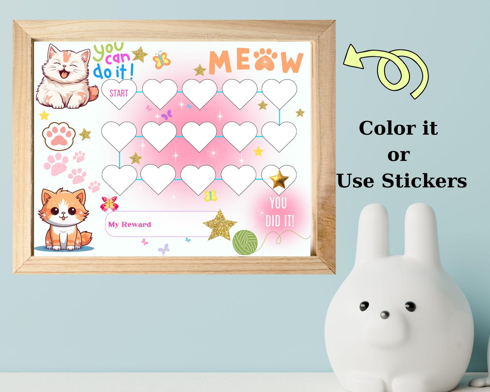 Cute Cat Reward Chart - Sticker Chart for Kids - Behavior Chart - Potty ...