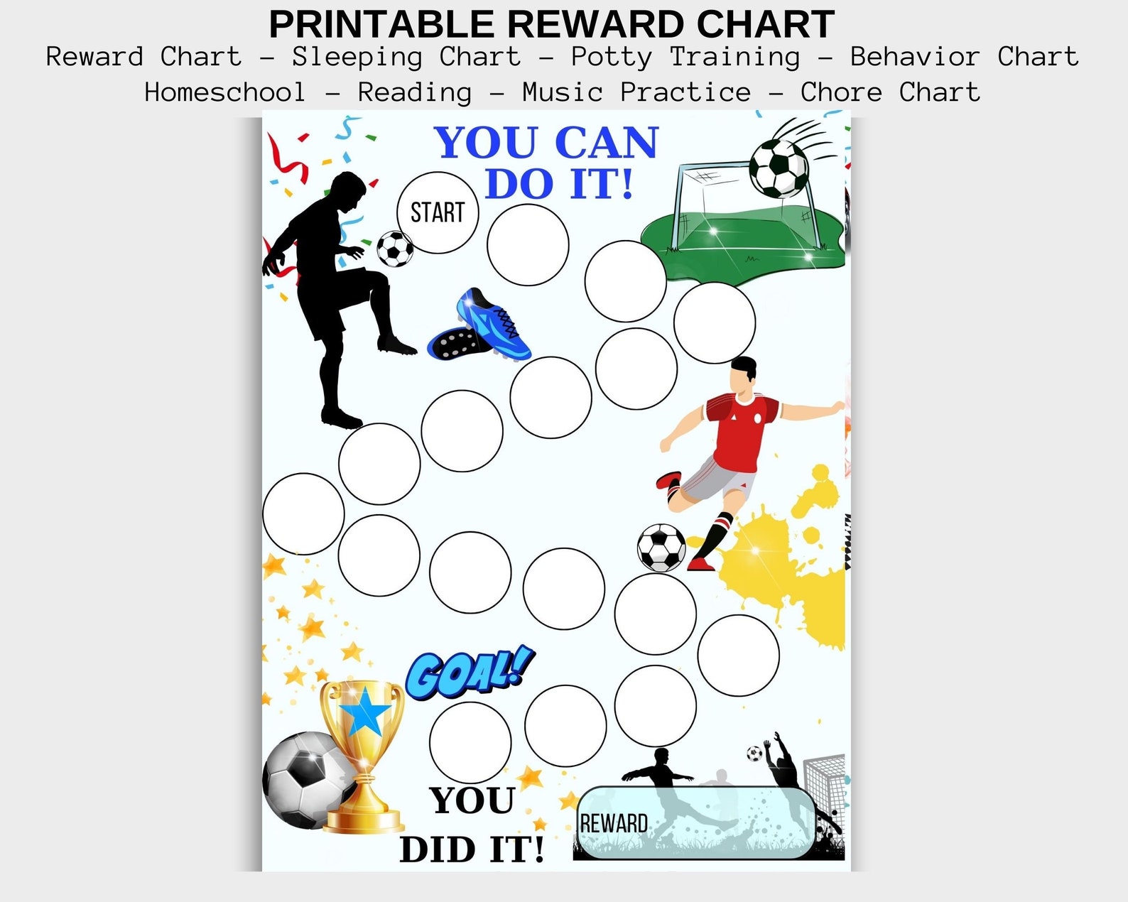 Football Reward Chart - Boys Behavior Chart - Kids Chore Chart - Sleep ...