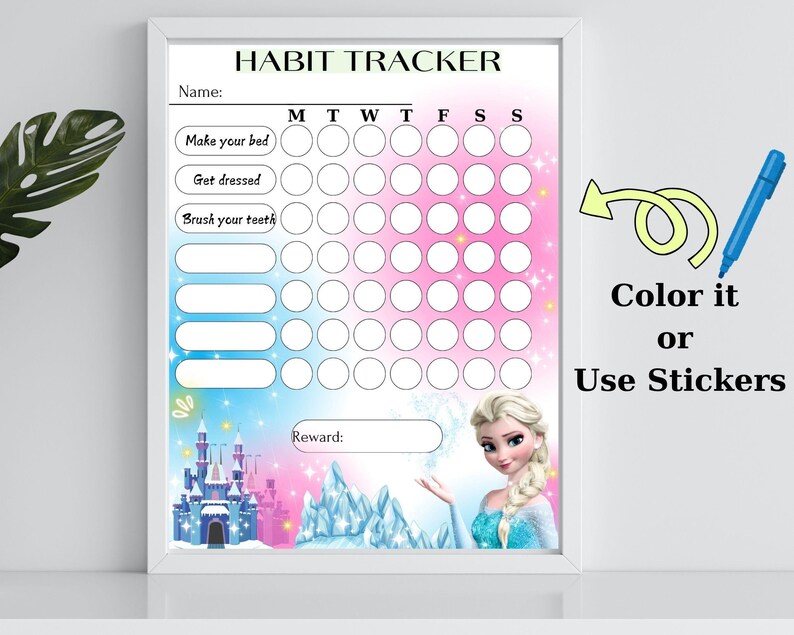 Frozen Reward Chart - Elsa Habit Tracker - Kids Routine Chart - Girls ...