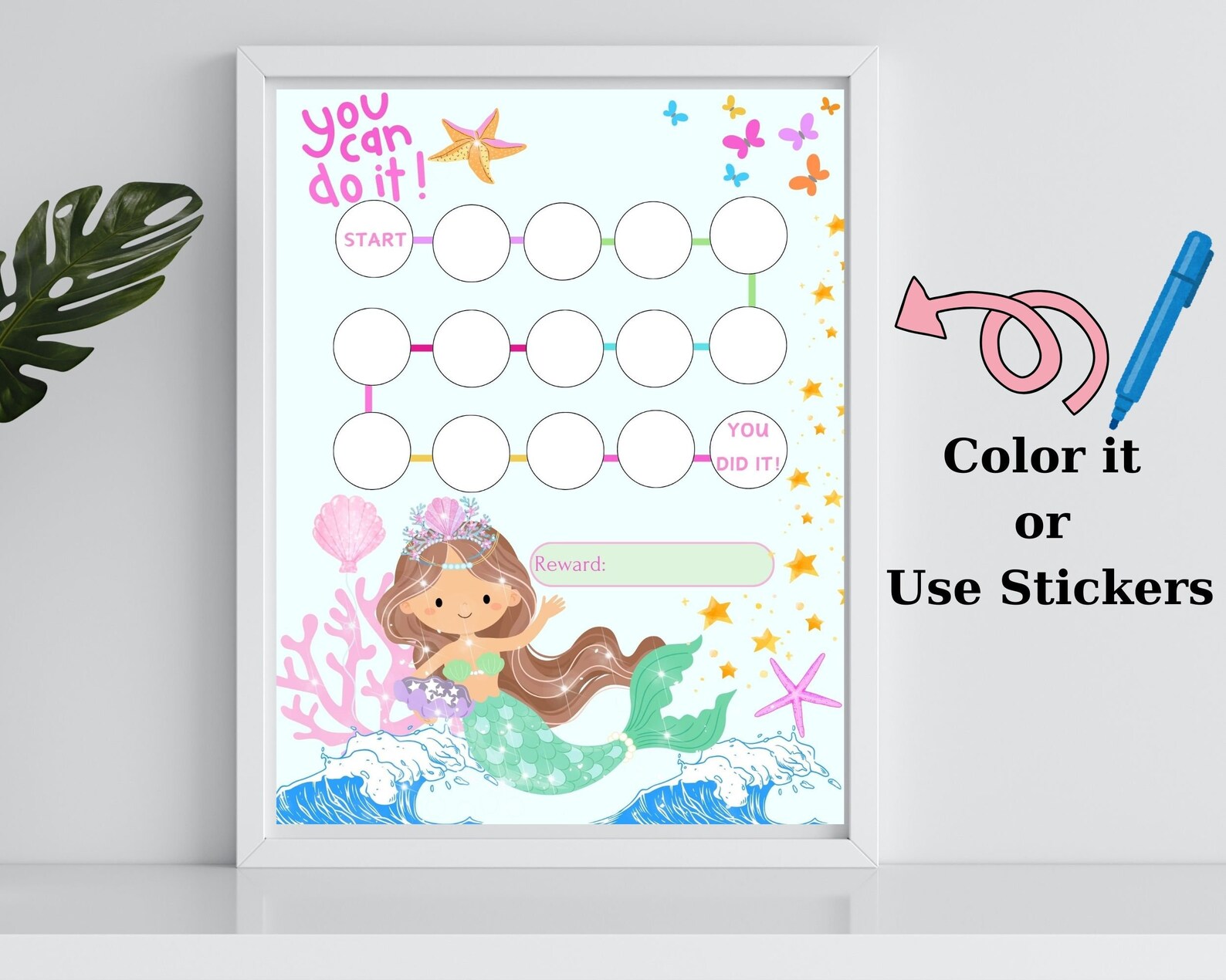 Printable Mermaid Reward Chart Girls Potty Training Sleeping Chart ...