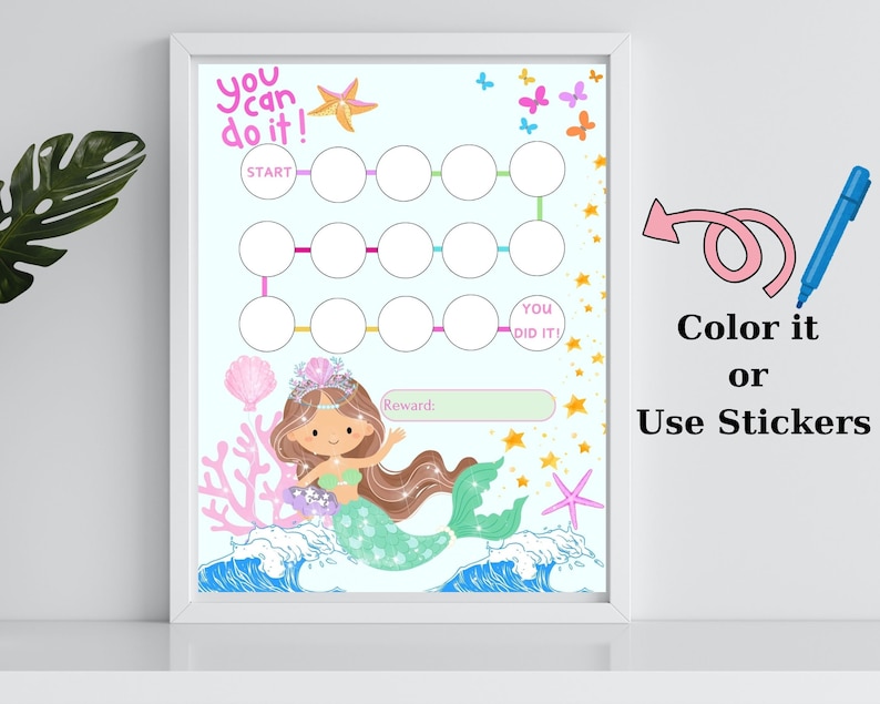 Printable Mermaid Reward Chart Girls Potty Training Sleeping Chart ...