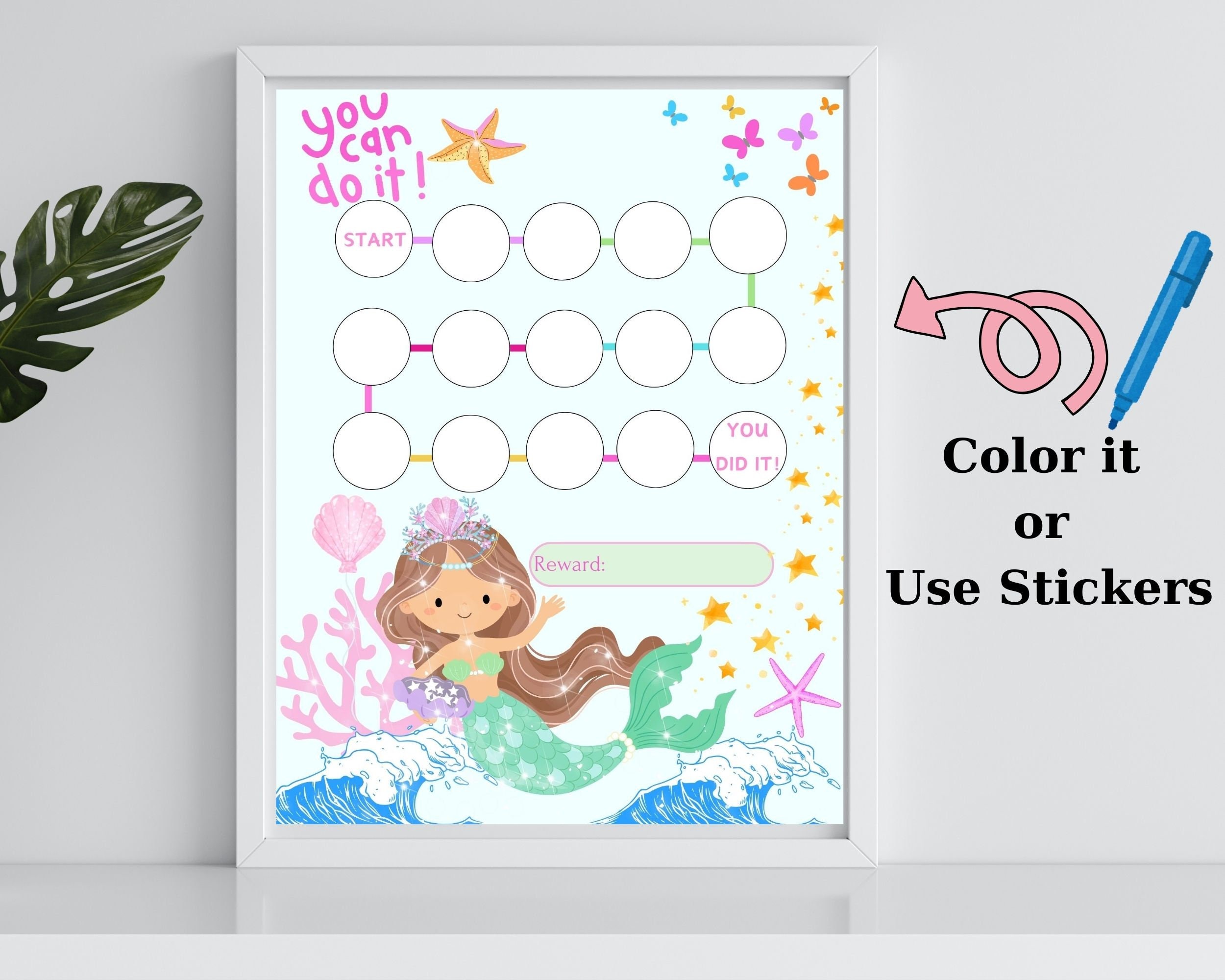 Printable Mermaid Reward Chart Girls Potty Training Sleeping Chart ...