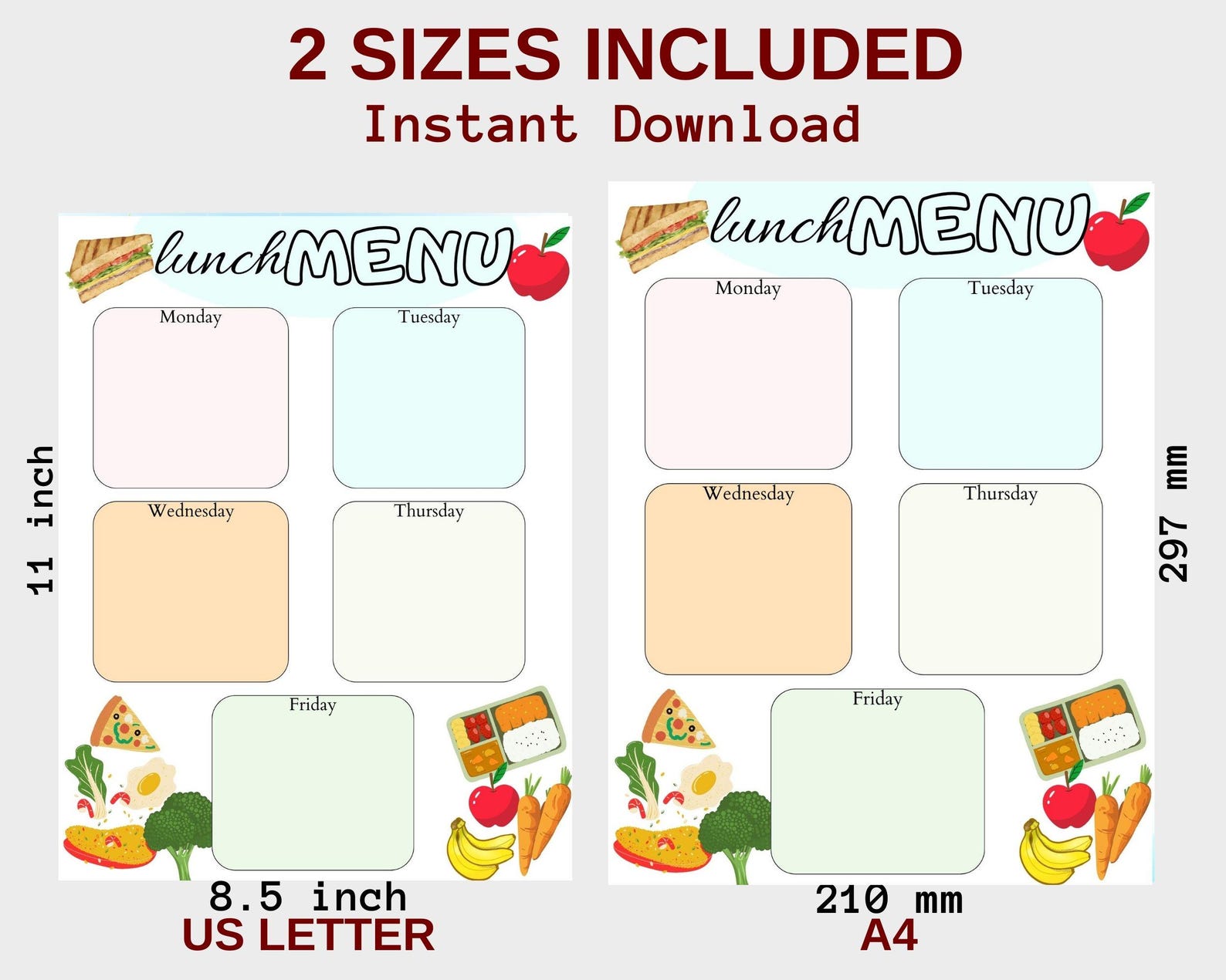 School Lunch Planner - Kids Lunch Weekly Menu Planner - Kids Meal ...