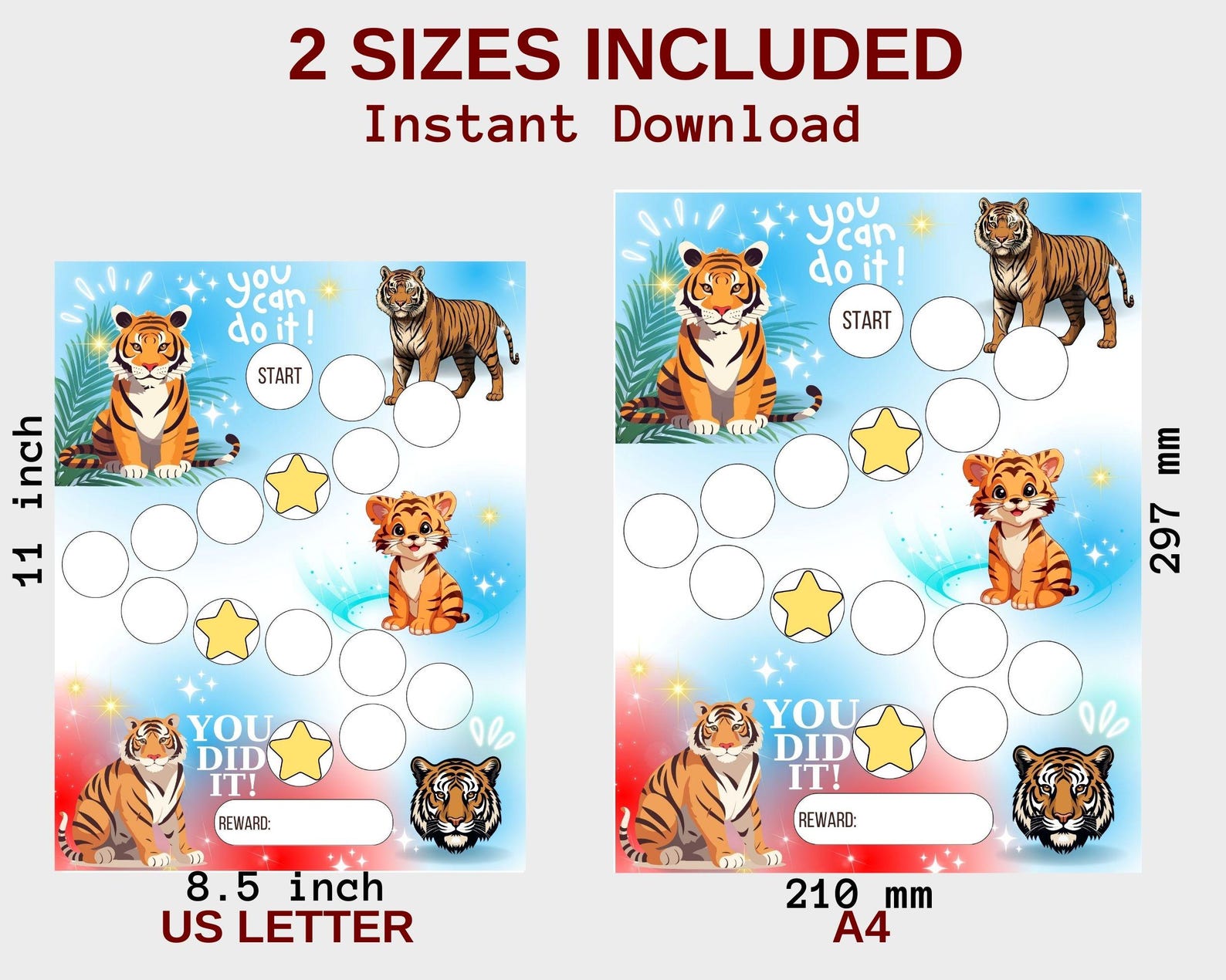 Tiger Reward Chart Kids Reward Chart Toddler Reward Chart Potty ...