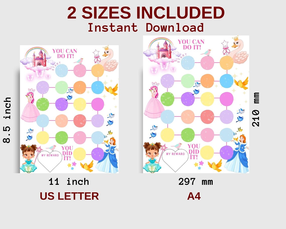 Girls Princess Reward Chart Potty Training Chart Chore Chart Girls ...