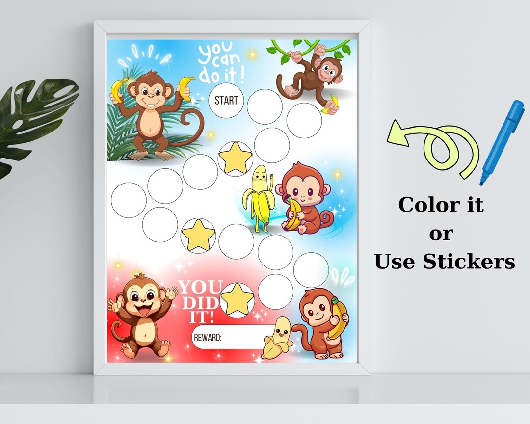 Monkey Reward Chart: Behavior - Potty Training Tracker for Kids ...