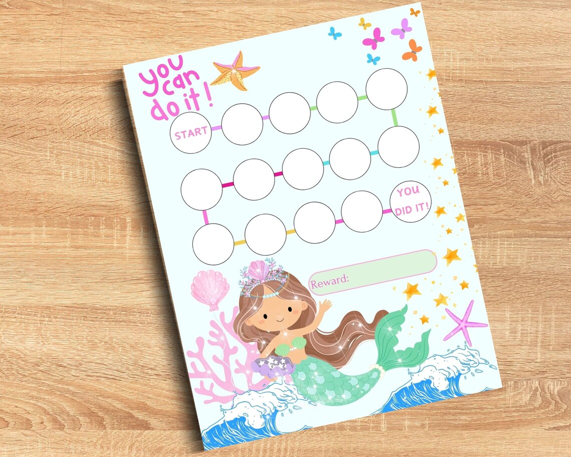 Printable Mermaid Reward Chart Girls Potty Training Sleeping Chart ...
