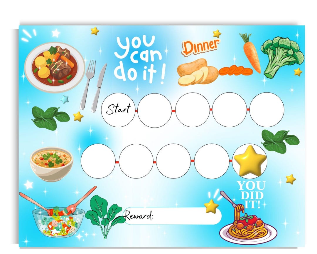 Printable Dinner Reward Chart for Kids: Mealtime Tracker (A4 & Letter ...