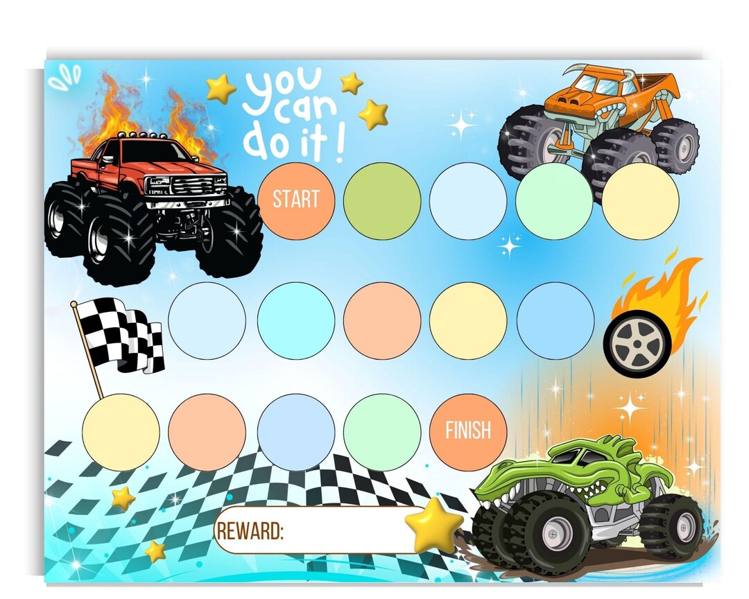 Monster Truck Reward Chart: Behavior - Potty Training Tracker for Boys ...