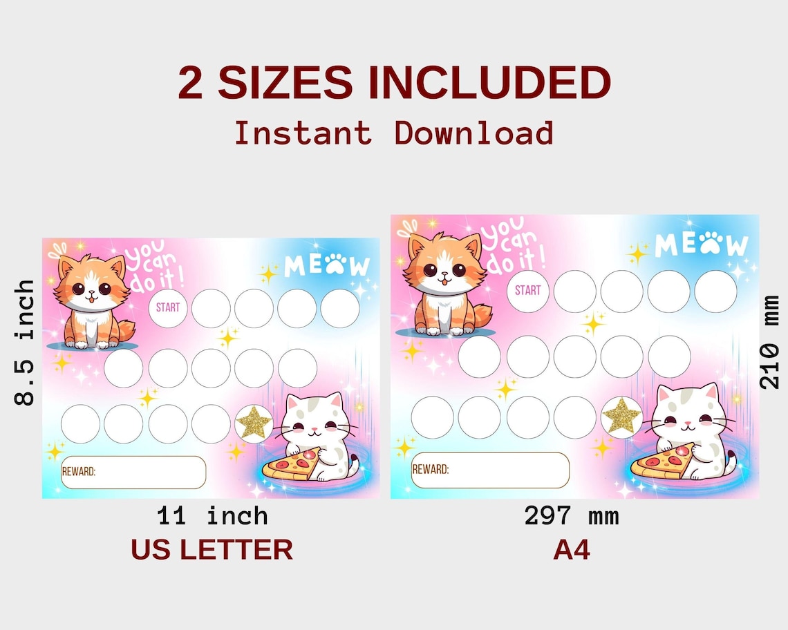 Printable Cat Reward Chart - Kids Reward Chart - Behavior Chart - Potty ...