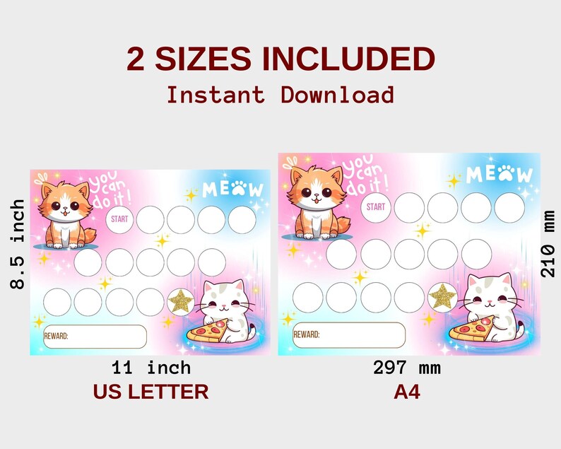 Printable Cat Reward Chart - Kids Reward Chart - Behavior Chart - Potty ...