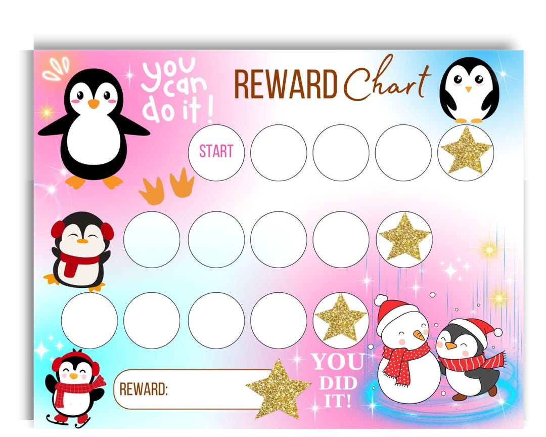Penguin Reward Chart for Kids Snowman Sticker Chart Potty Training ...