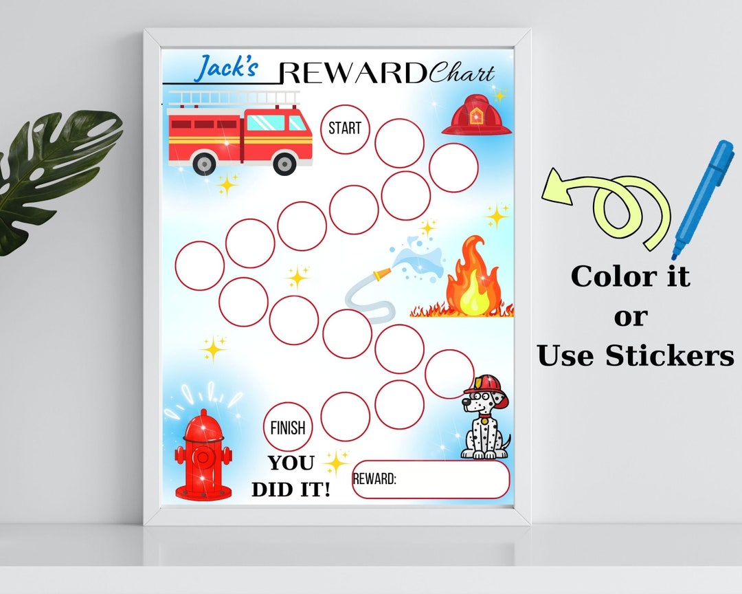Firetruck Reward Chart Kids Reward Chart Potty Training Chart ...