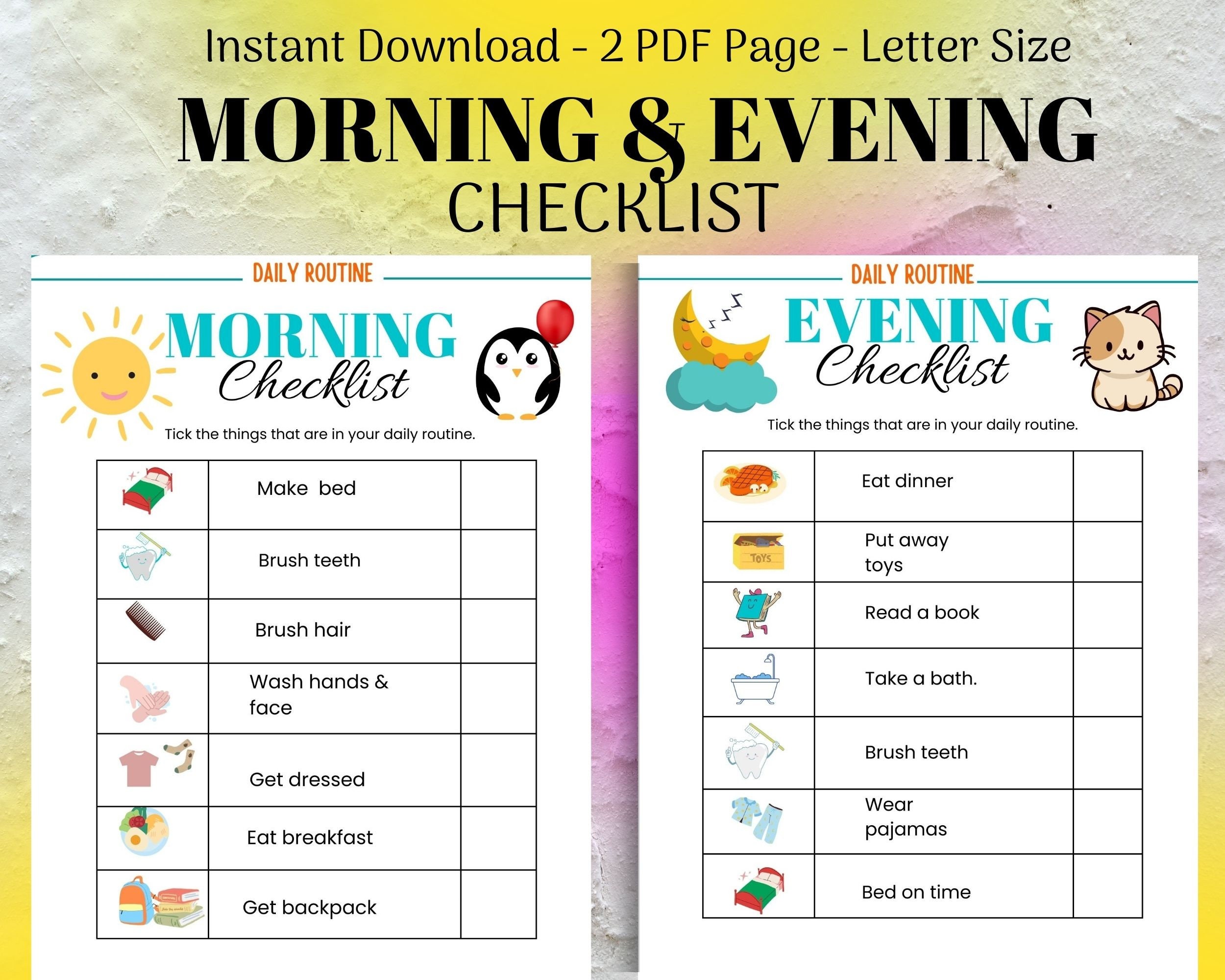 Kids Daily Checklist Printable Kids Daily Routine Morning Routine for ...