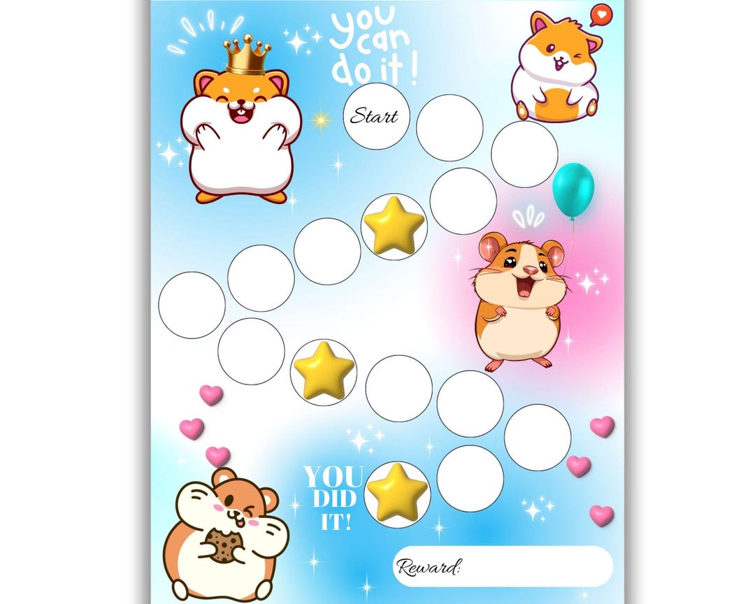 Hamster Reward Chart for Kids | Printable Behavior Chart | Cute Animal ...