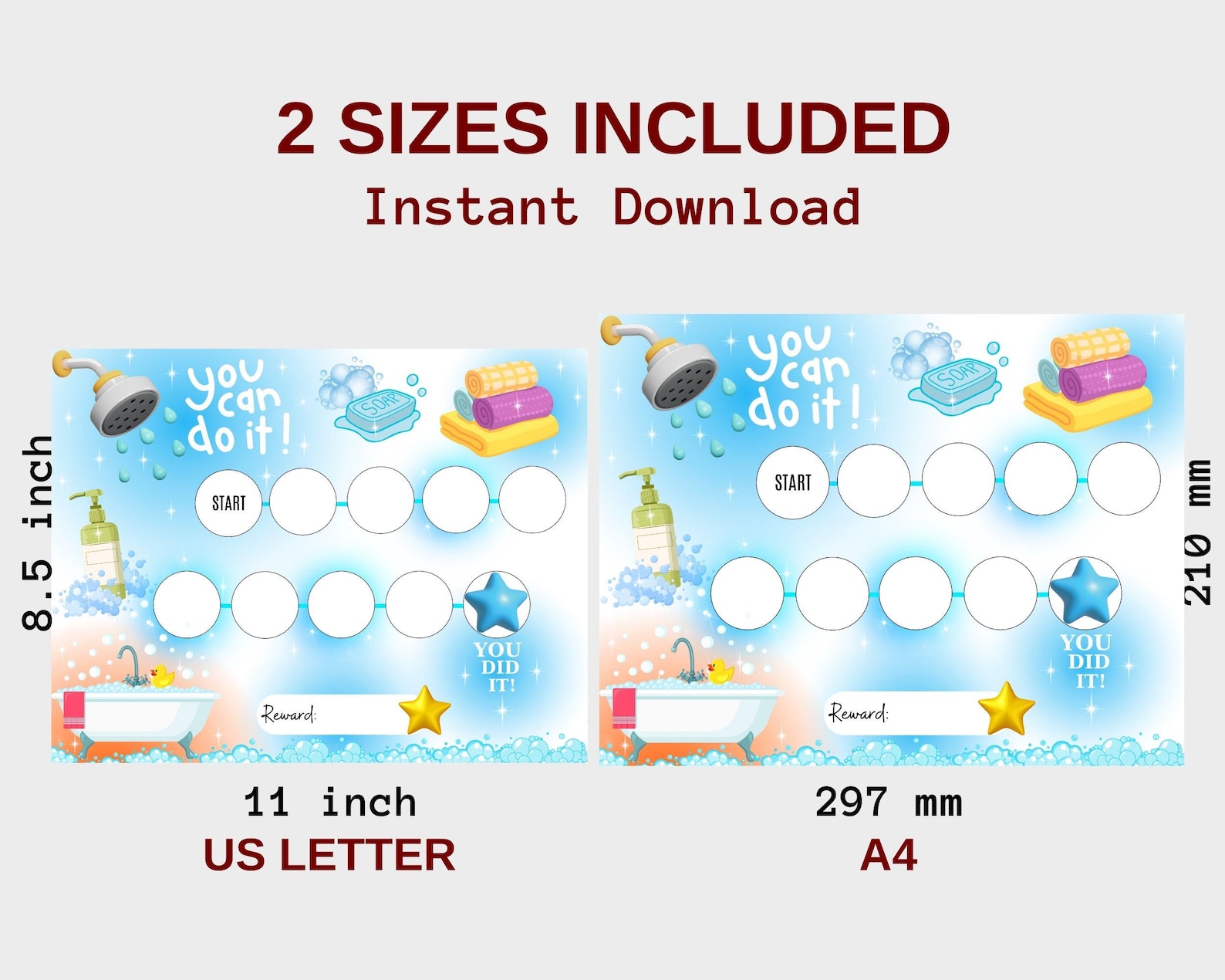 Shower Routine Reward Chart - Hygiene Chart for Kids - Reward Chart ...