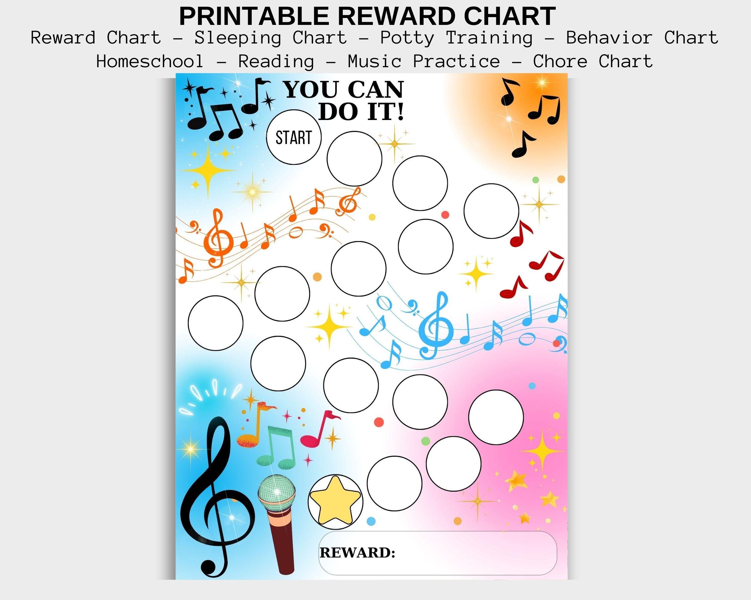 Printable Music Reward Chart - Goal Tracker - Music Practice - Sleeping ...